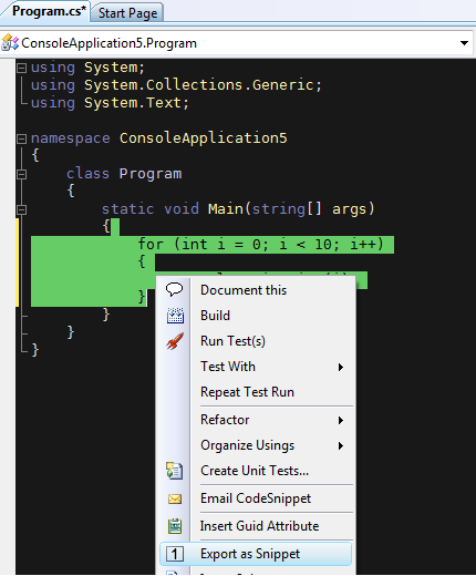 Just code: Visual Studio snippet designer